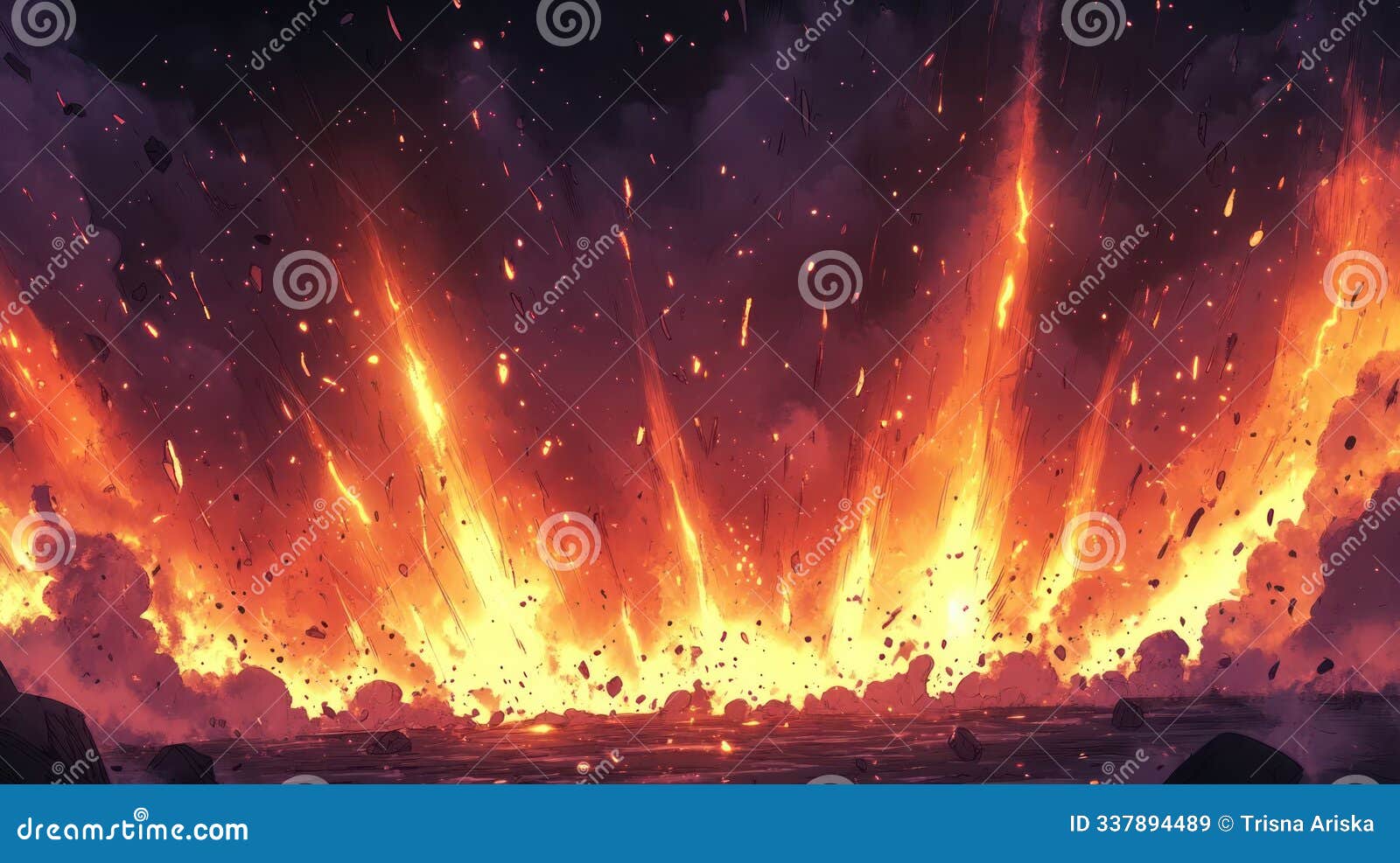 A Dramatic Depiction of an Eruption with Fiery Explosions and Smoke ...