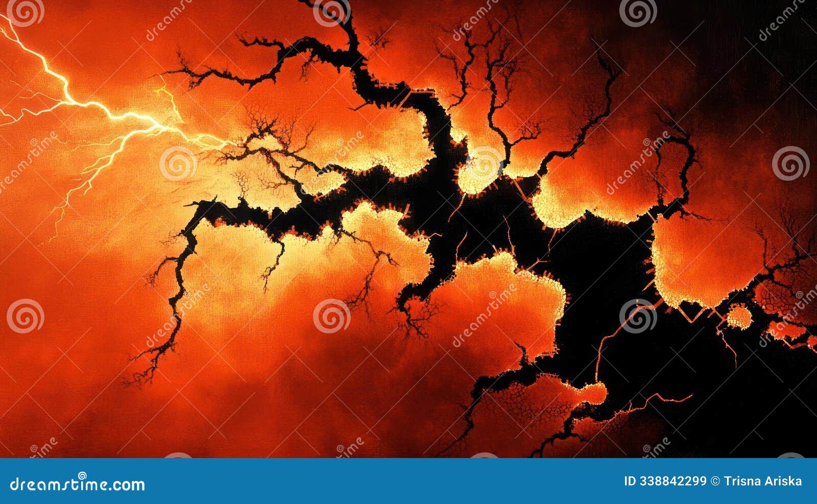 A Dramatic Depiction of Fiery Lightning and Cracks Against a Dark ...
