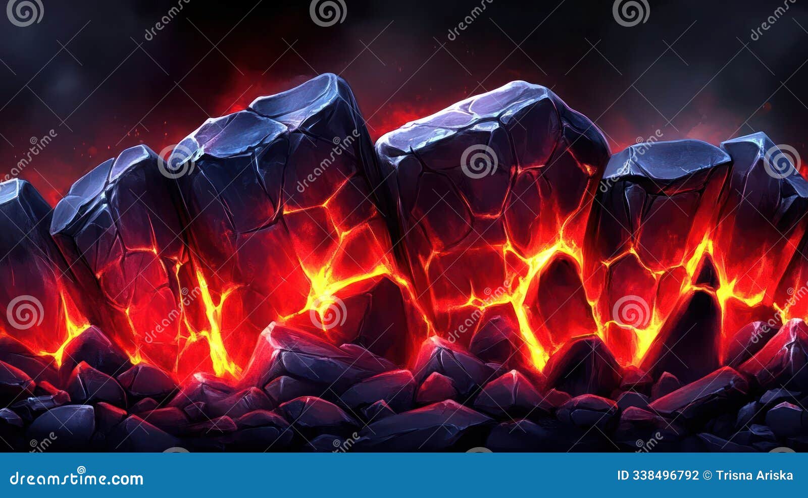 A Dramatic Depiction of Glowing Magma Flowing between Dark Volcanic ...
