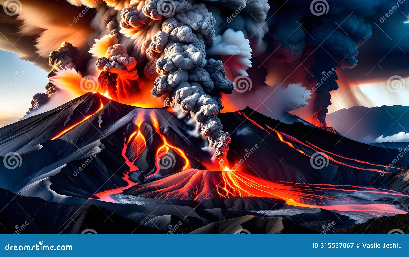 Dramatic Depiction of Multiple Volcanic Eruptions with Flowing Lava and ...