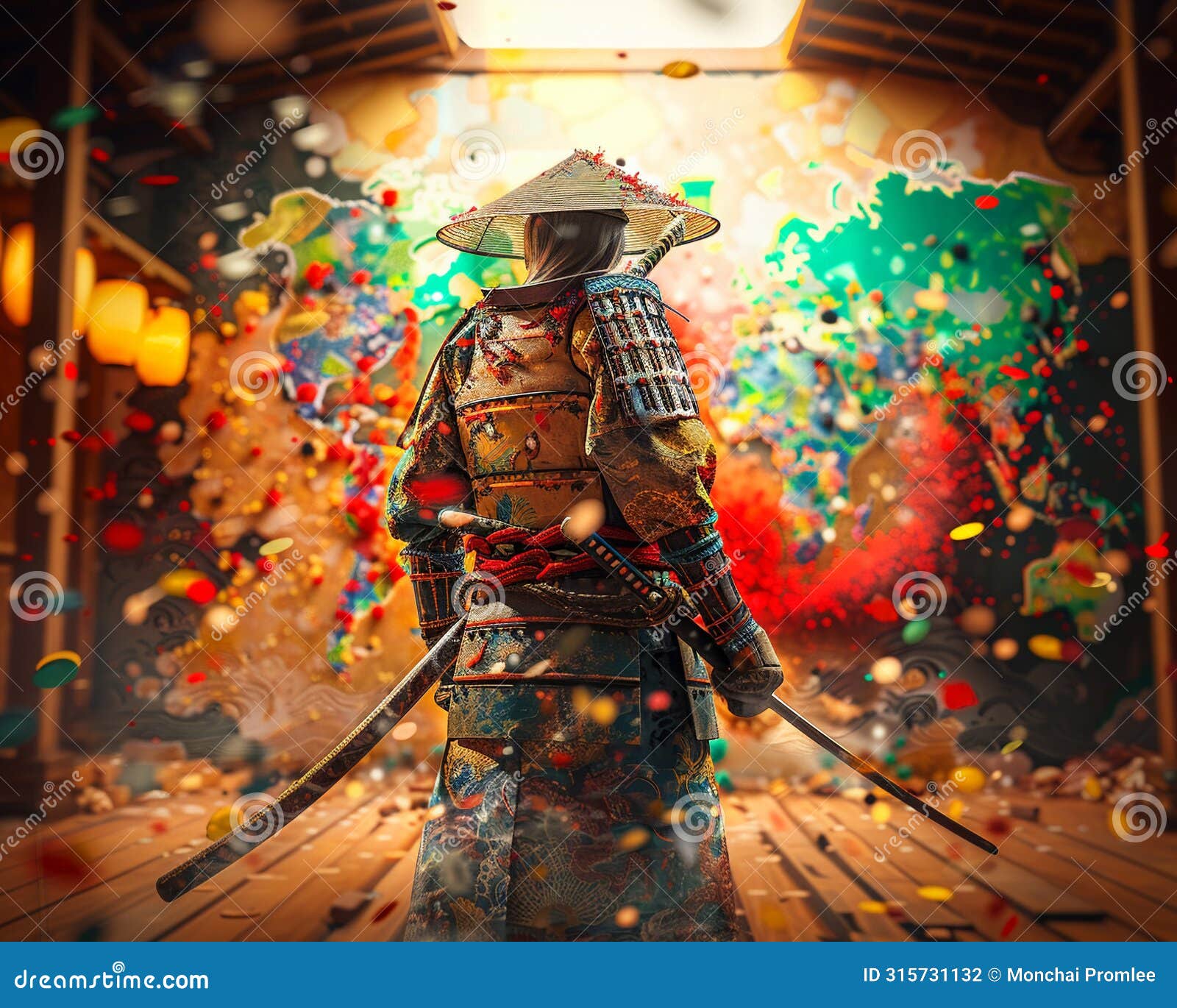 A Dramatic Depiction of a Samurai Standing Against a Backdrop of a ...