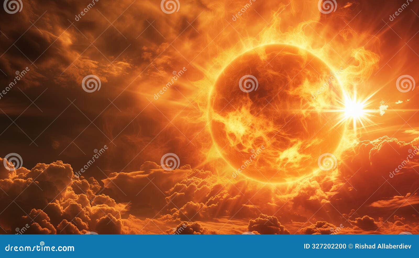 Dramatic Depiction of the Sun with Explosive Flares Stock Illustration ...