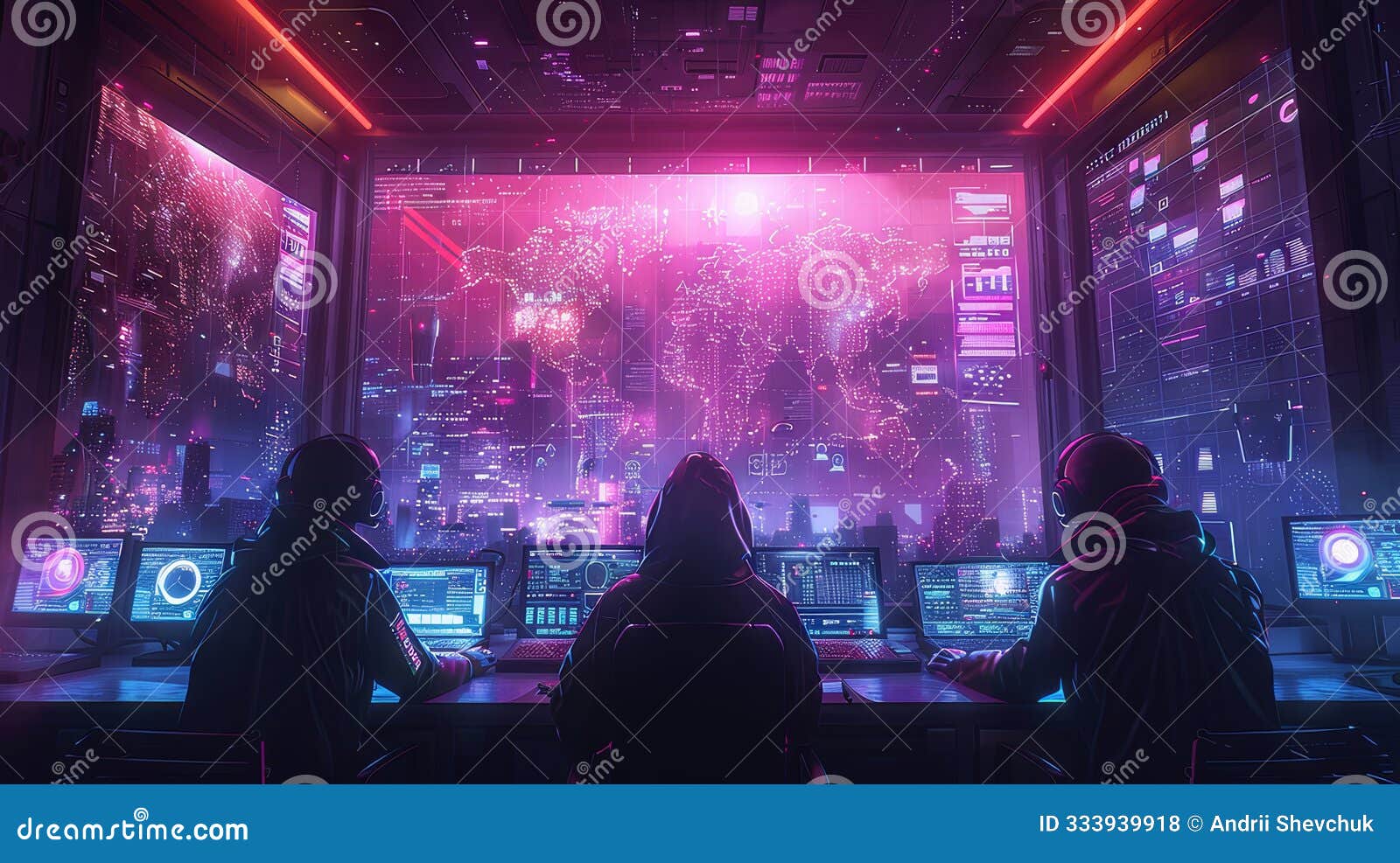 Futuristic Control Room: Video Game Developers Strategizing Over ...