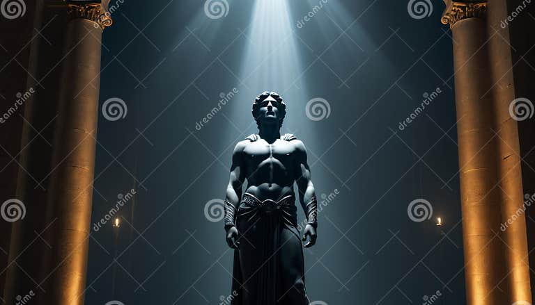 Statue of a Warrior in Spotlight Stock Illustration - Illustration of ...