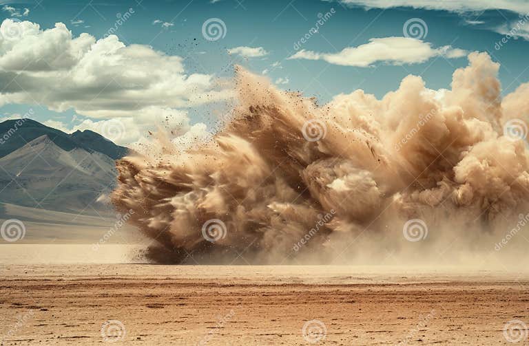 Dramatic Desert Explosion with Dust and Debris Stock Illustration ...