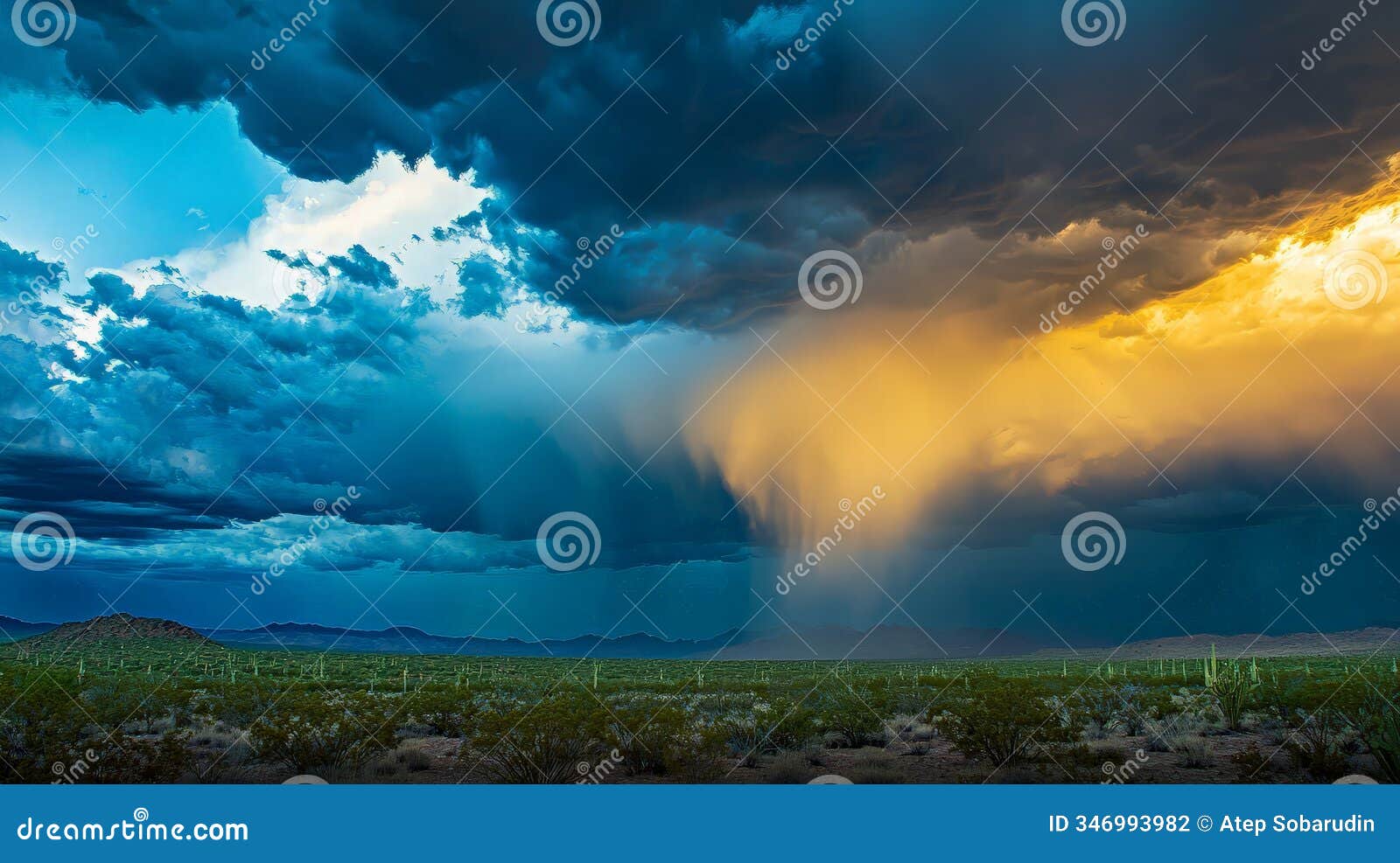Dramatic Desert Monsoon Storm with Rain, Dark Clouds and Golden ...