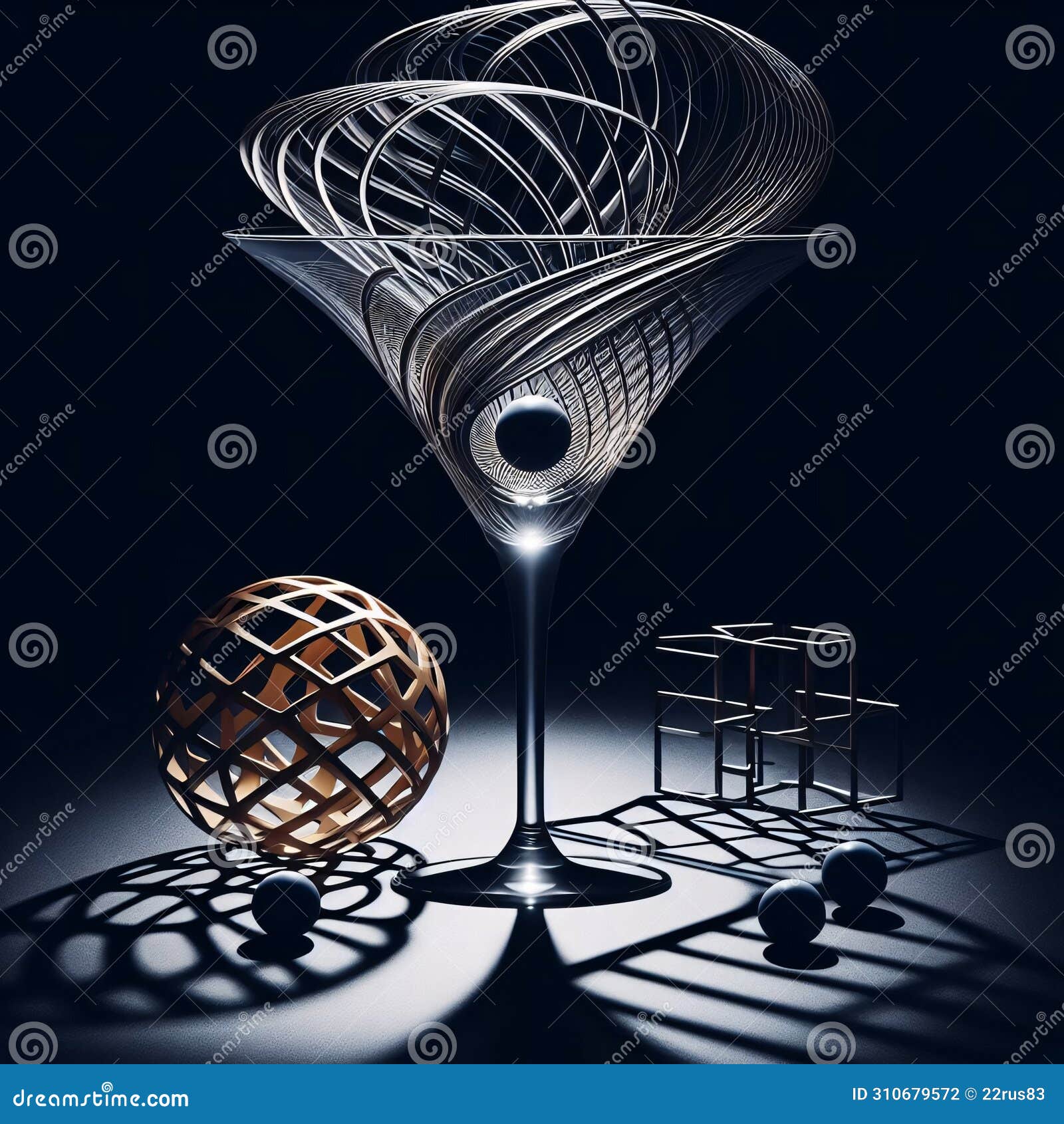 Dramatic Display of Elegant Spiral Structures in Martini Glass Stock ...