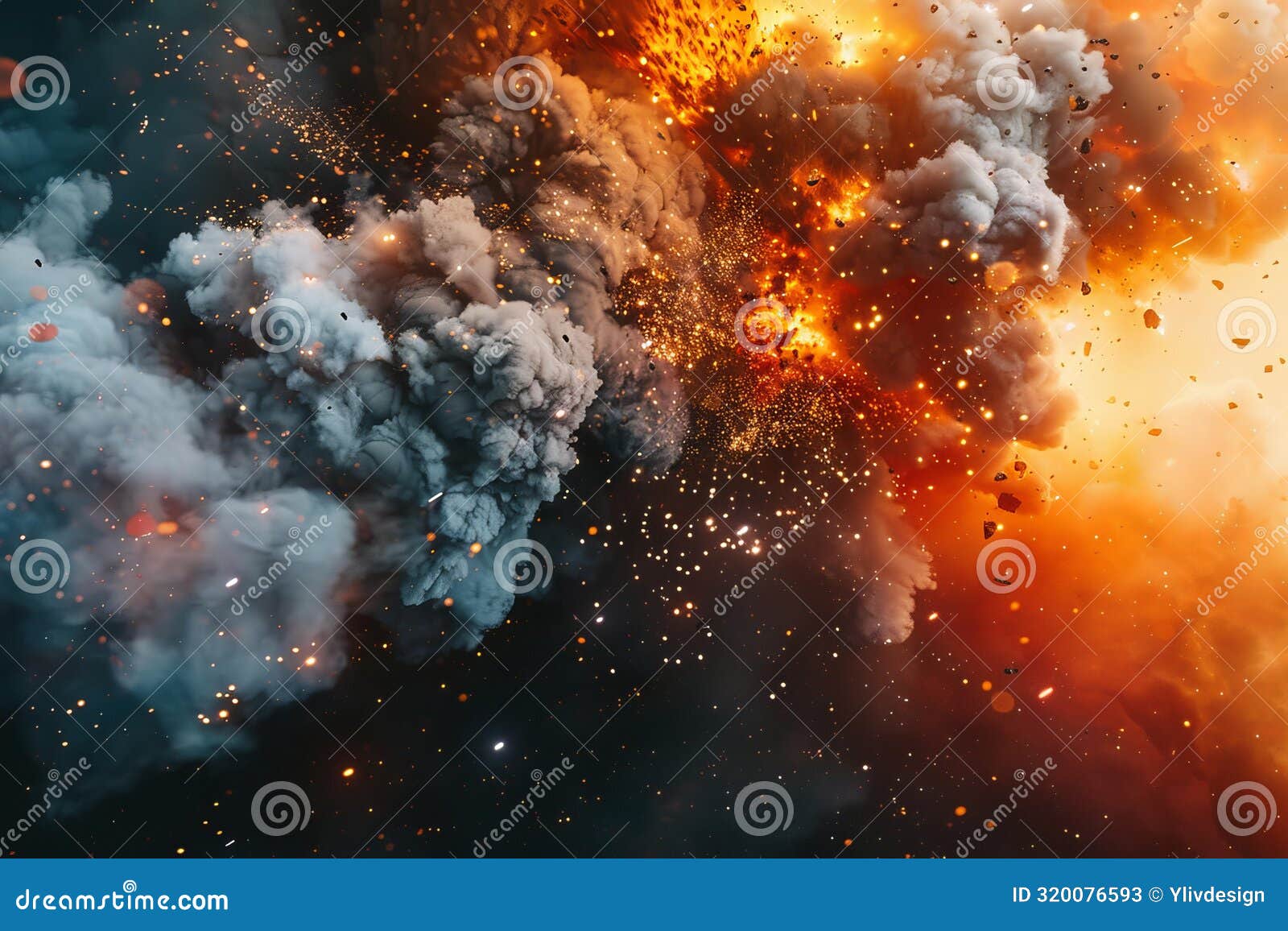 Explosive Energy, Fiery Blast and Smoke Clouds Stock Image - Image of ...