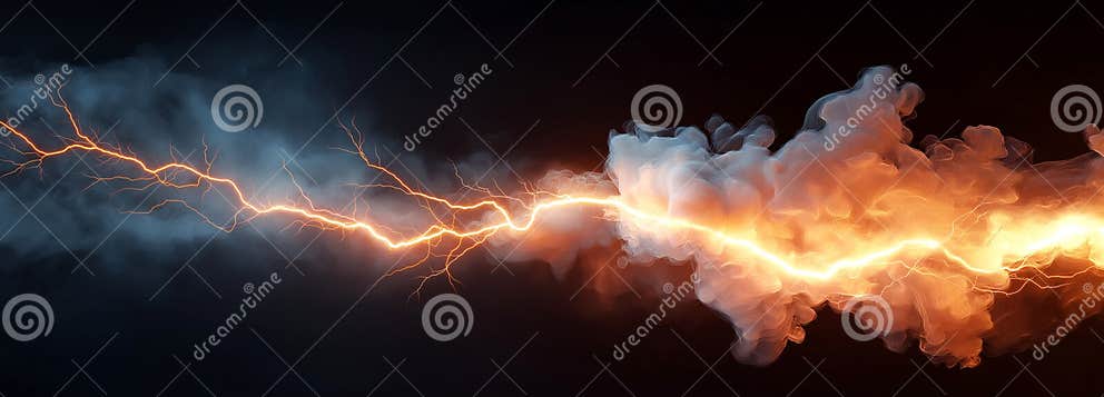 Dramatic Display of Lightning and Fire Smoke Intertwining Creating Striking Visual Effect ...