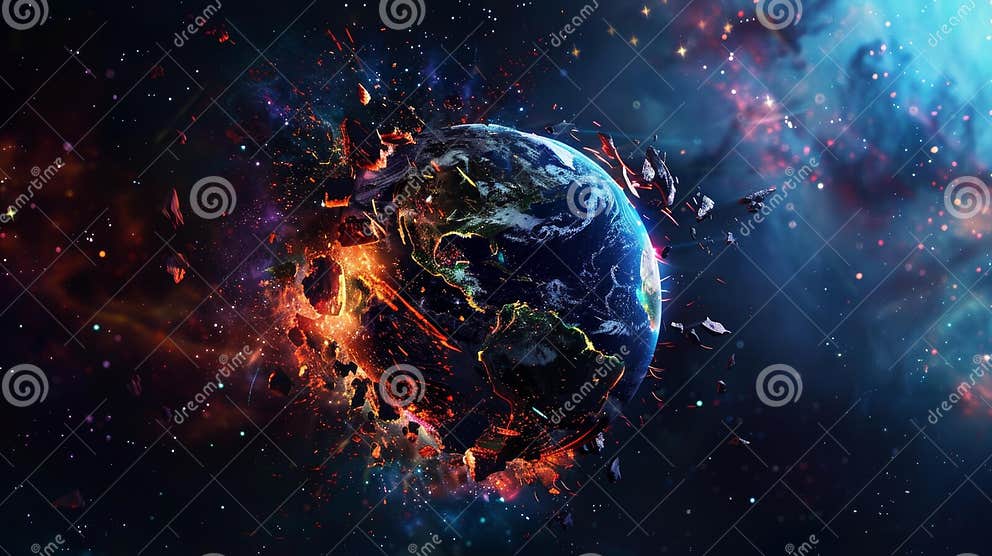 Dramatic Earth Explosion in Space, Generative AI Stock Illustration ...