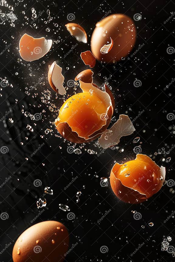 Dramatic Egg Explosion in Mid-Air with Water Splash and Broken Shells ...