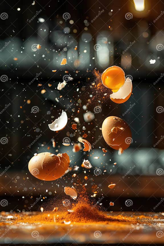 Dramatic Egg Explosion in Mid-Air with Water Splash and Broken Shells ...