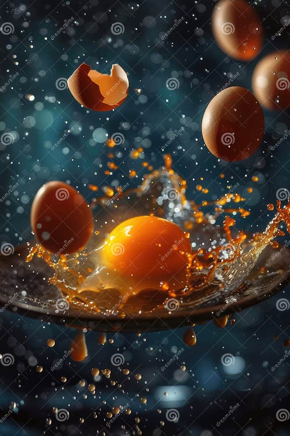 Dramatic Egg Explosion in Mid-Air with Water Splash and Broken Shells ...