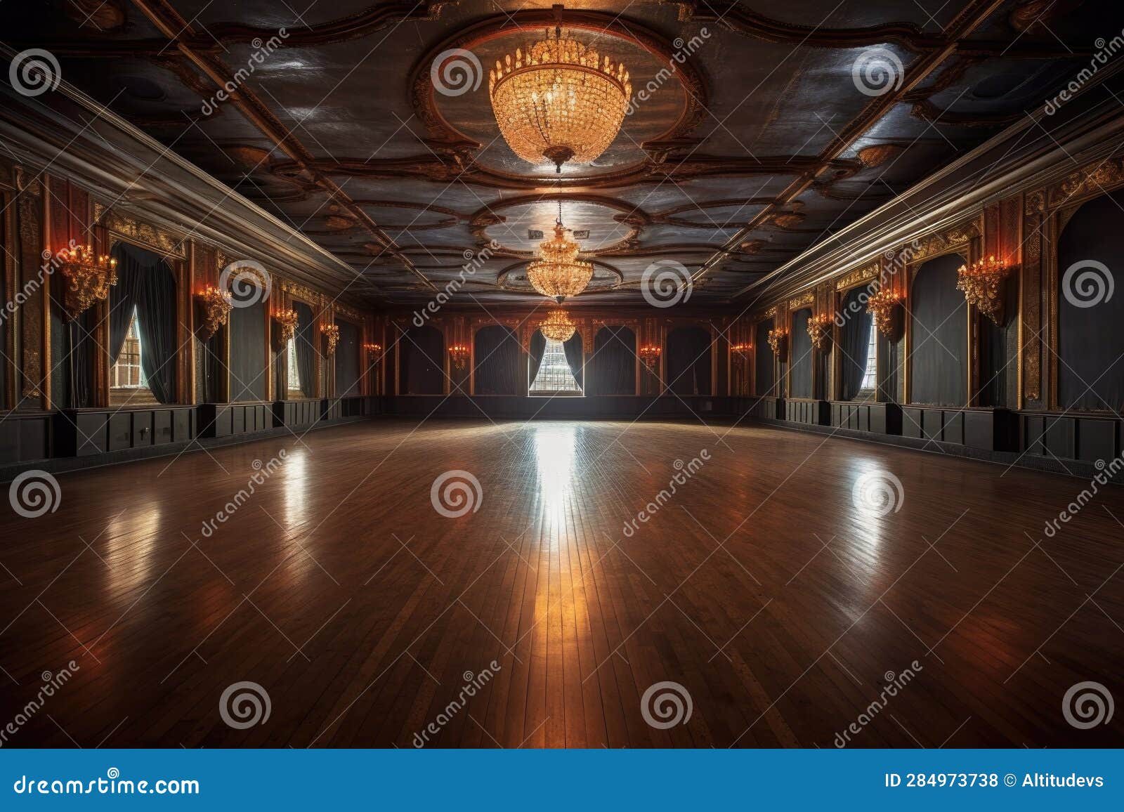 Dramatic Empty Dance Floor in Sophisticated Ballroom Stock Illustration ...