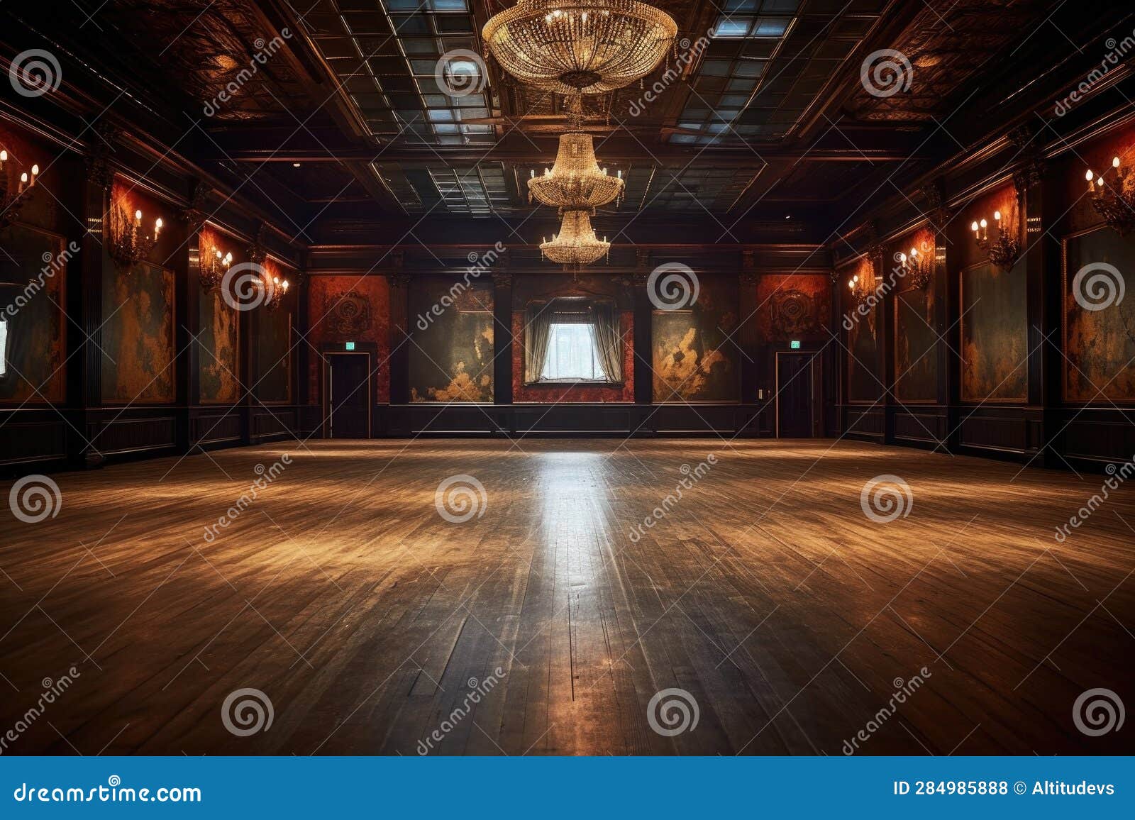 Dramatic Empty Dance Floor in Sophisticated Ballroom Stock Illustration ...