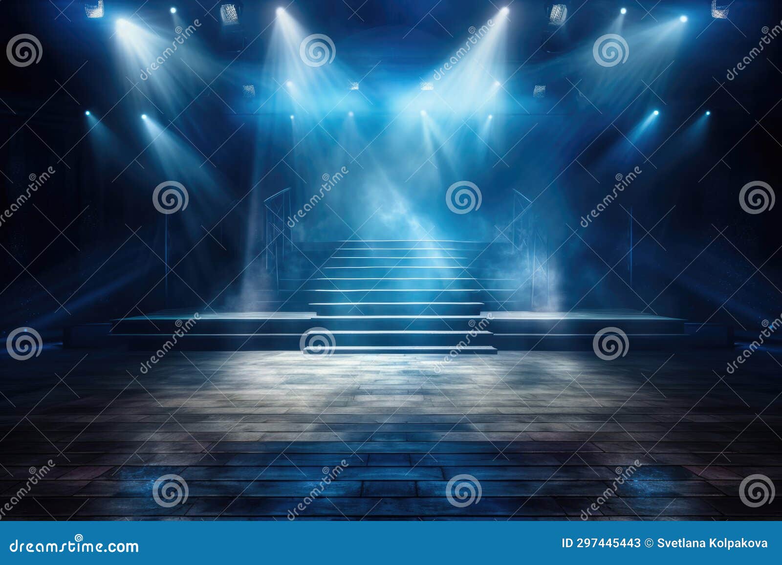 Dramatic Empty Stage with Stairs and Spotlights Stock Illustration ...