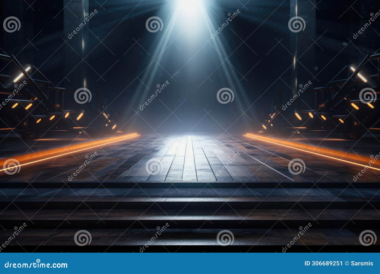 Dramatic Empty Stage with Stairs and Spotlights Stock Illustration ...