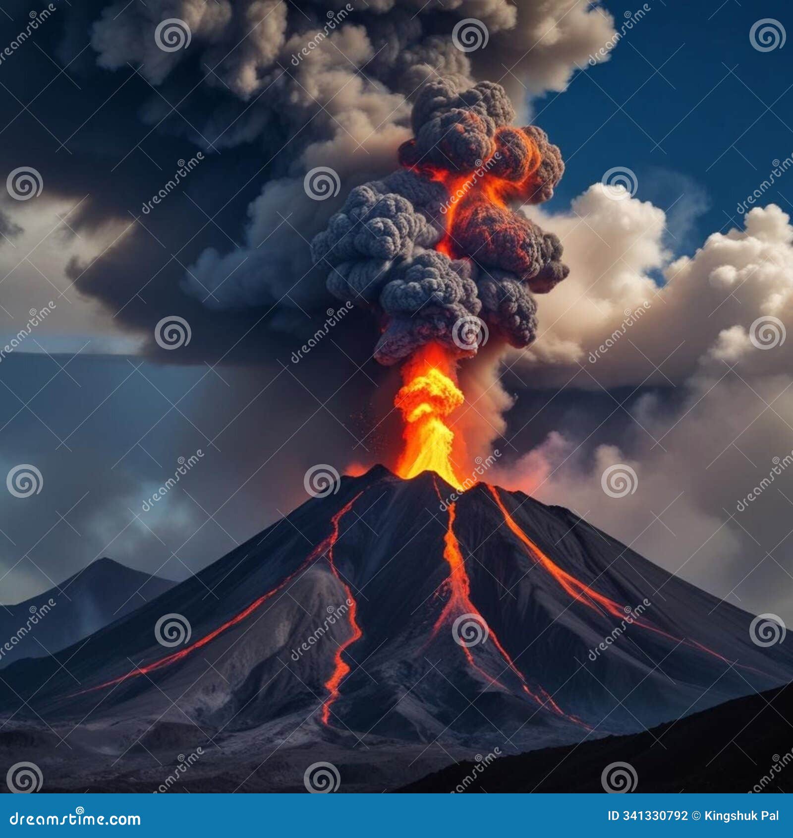 A Dramatic Erupting Volcano with Billowing Clouds of Ash and Smoke ...