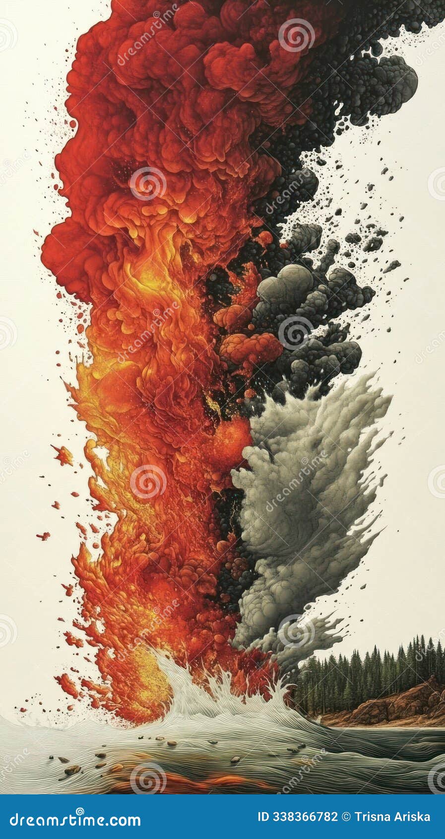A Dramatic Eruption of Fire and Smoke, Blending Natural Elements with ...