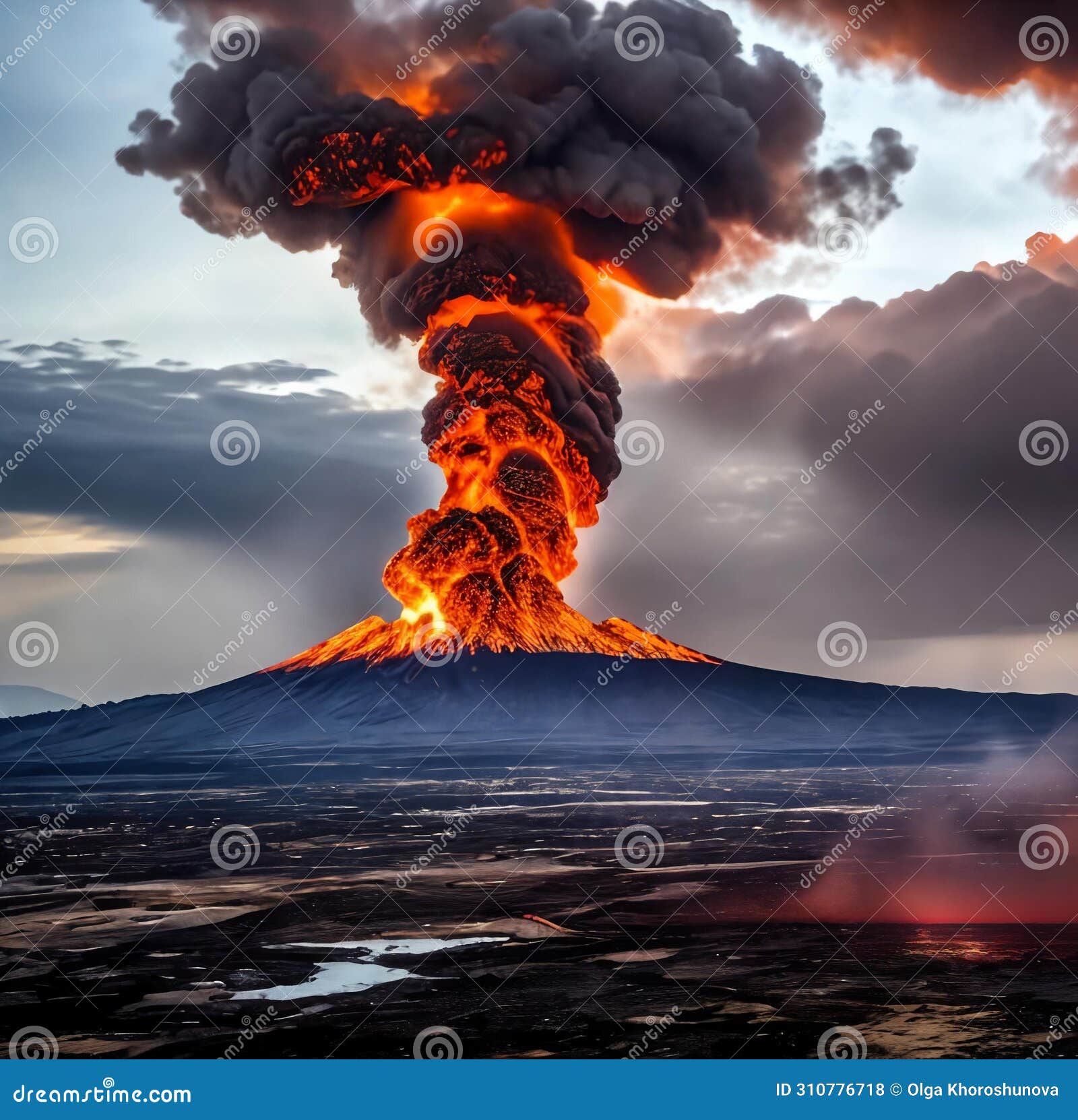 The Dramatic Eruption of a Volcano, Emphasizing the Fiery Lava Stock ...