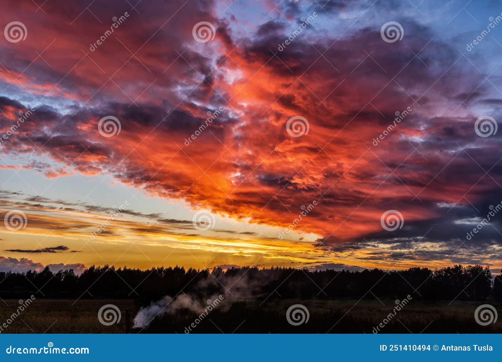 Dramatic Evening Red Sunset Sky with Clouds Stock Photo - Image of ...