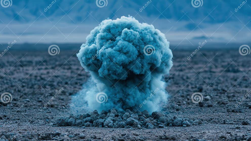 Dramatic Explosion of Blue Smoke on a Rocky Surface Stock Illustration ...