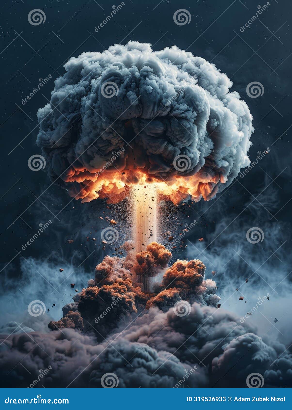 Dramatic Explosion Cloud with Fire and Smoke Stock Illustration ...