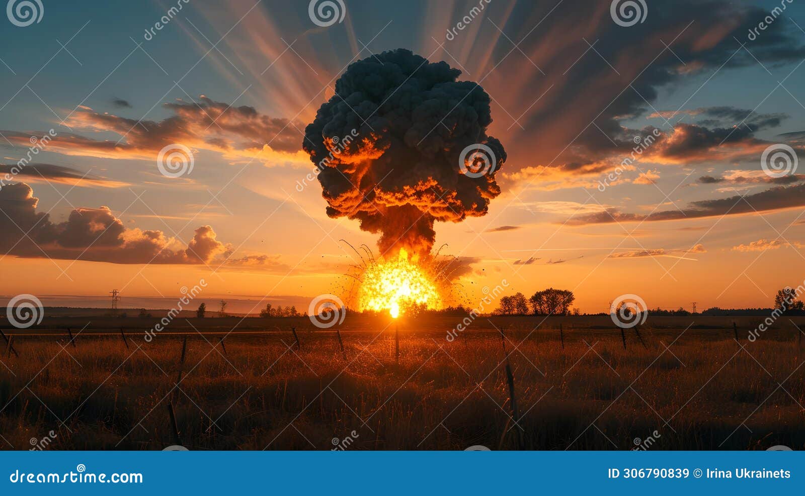 Dramatic Explosion Cloud at Sunset Captured in Vast Plain Landscape ...