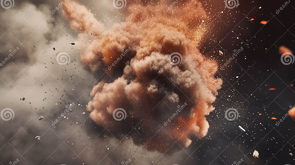 Dramatic Explosion Creates a Cloud of Smoke and Debris Against a Dark ...