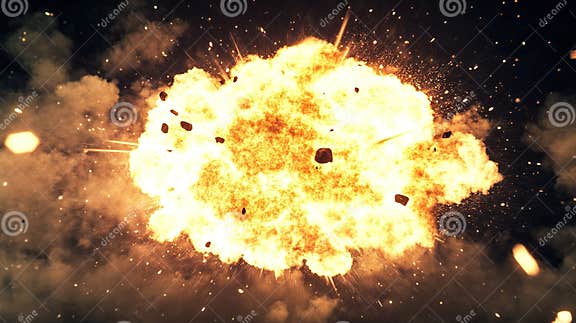 Dramatic Explosion Creates a Massive Fireball with Debris Flying in ...