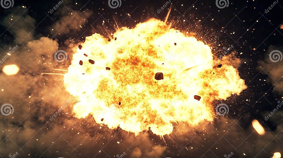 Dramatic Explosion Creates a Massive Fireball with Debris Flying in ...