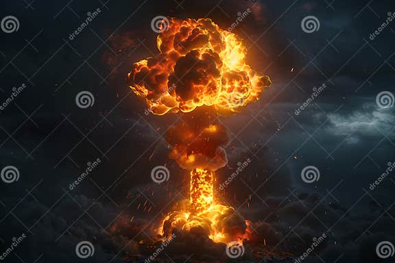 Dramatic Explosion in Dark Clouds Showing Fire and Destruction ...