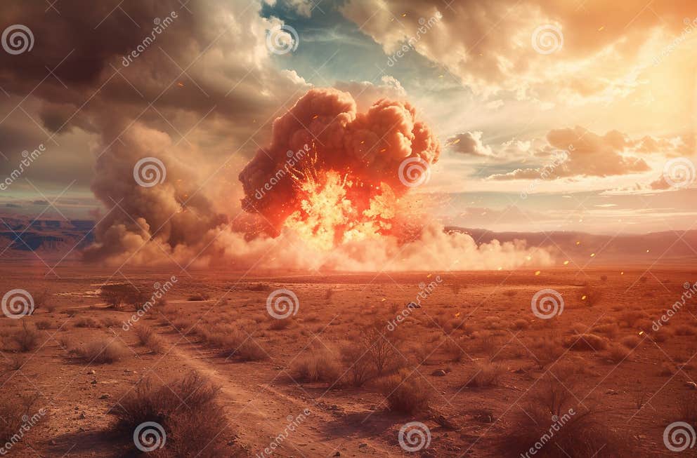 Dramatic Explosion in Desert Landscape Stock Illustration ...