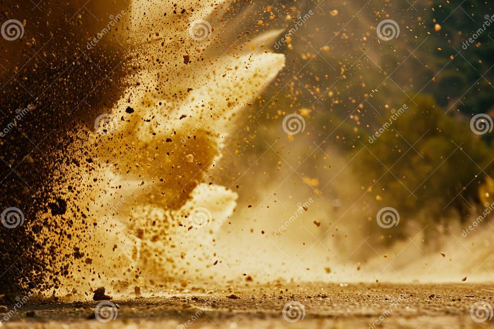 Dramatic Explosion of Dirt and Debris on a Sunny Day Stock Photo ...