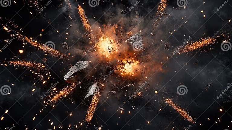 A Dramatic Explosion Erupts in a Cloud of Smoke and Sparks, Creating a ...