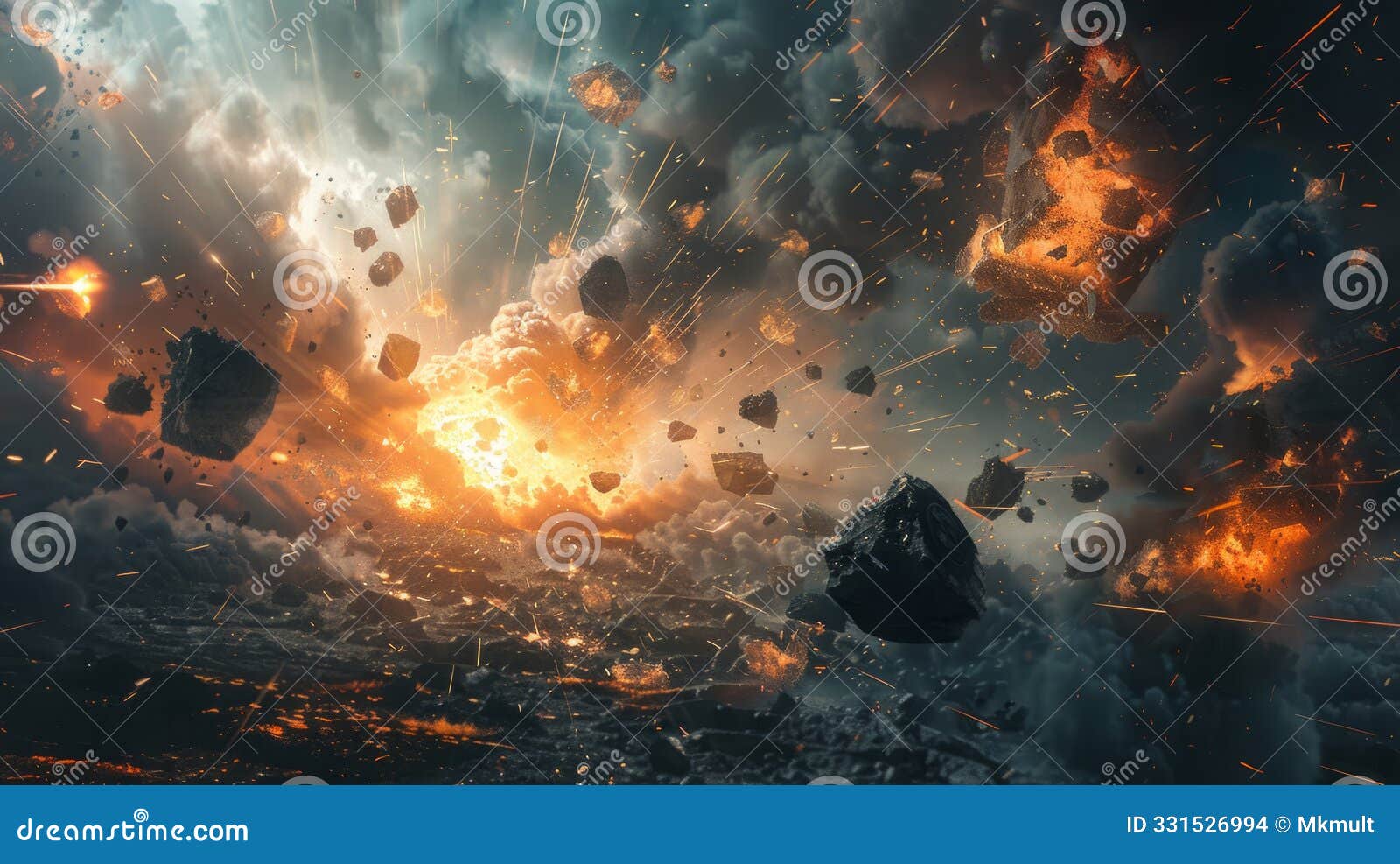 Dramatic Explosion with Flying Debris and Fiery Clouds during a Dynamic ...
