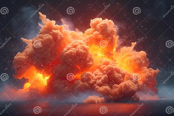 Dramatic Explosion with Intense Fire and Smoke in Dark Environment ...