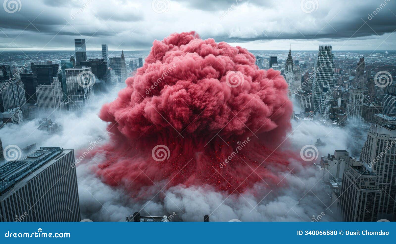 Dramatic Explosion of Red Smoke Over City Skyline Creates Striking ...