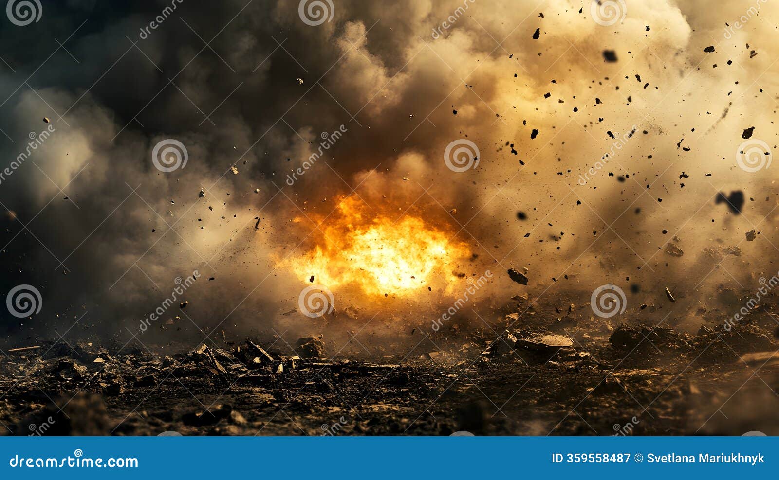 Dramatic Explosion Scene with Flying Debris and Thick Smoke Stock Image ...