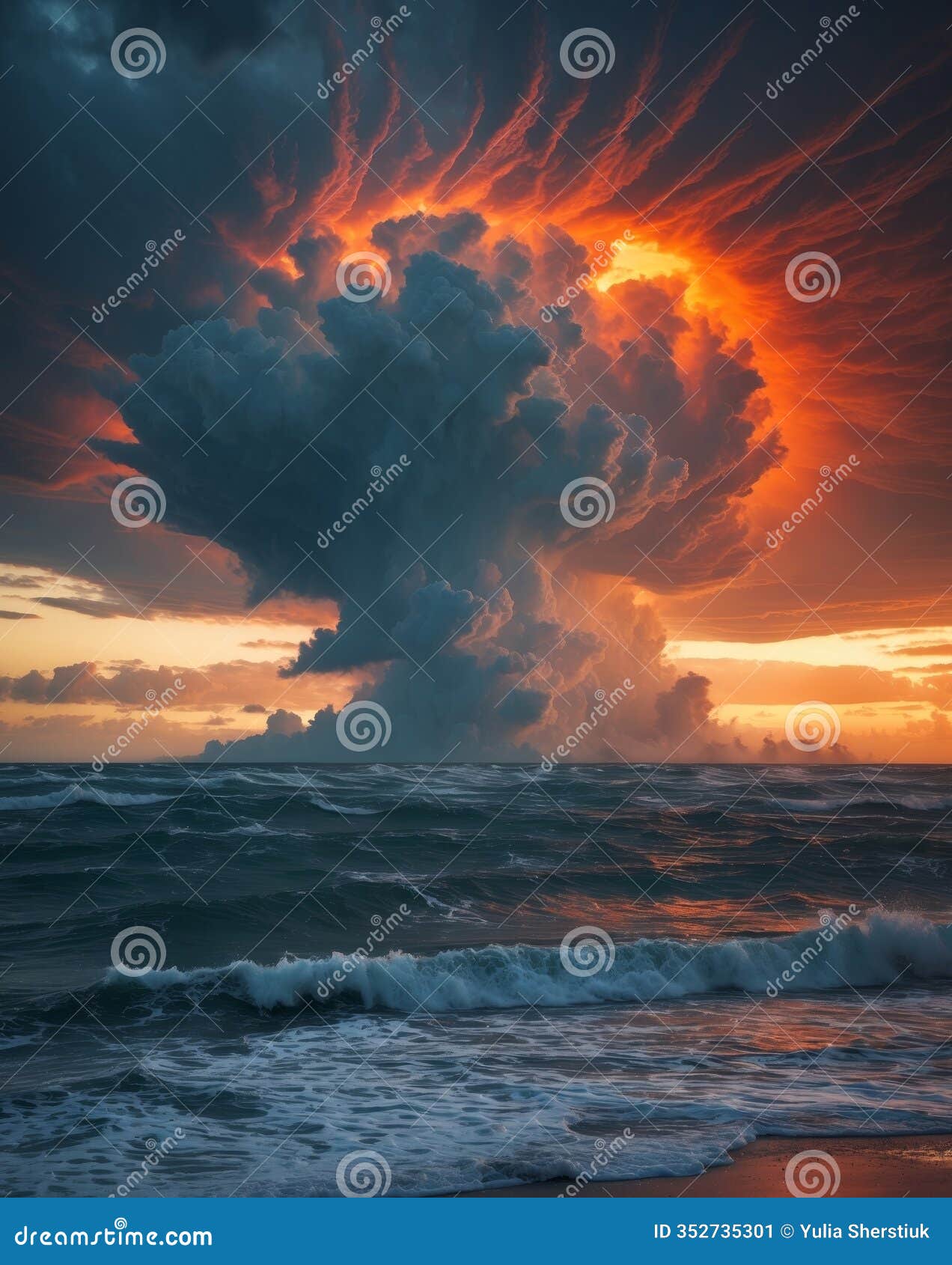 Explosive Cloud Formation With Fiery Orange Hues, Smoke, And Particles ...