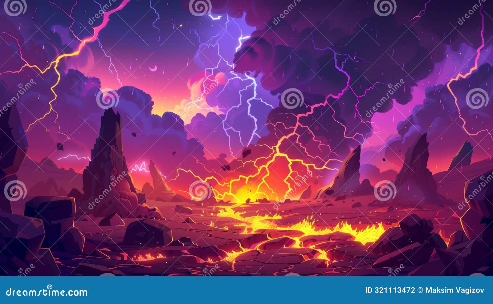 A Dramatic and Fiery Landscape with Thunderstorms, Generative AI Stock ...