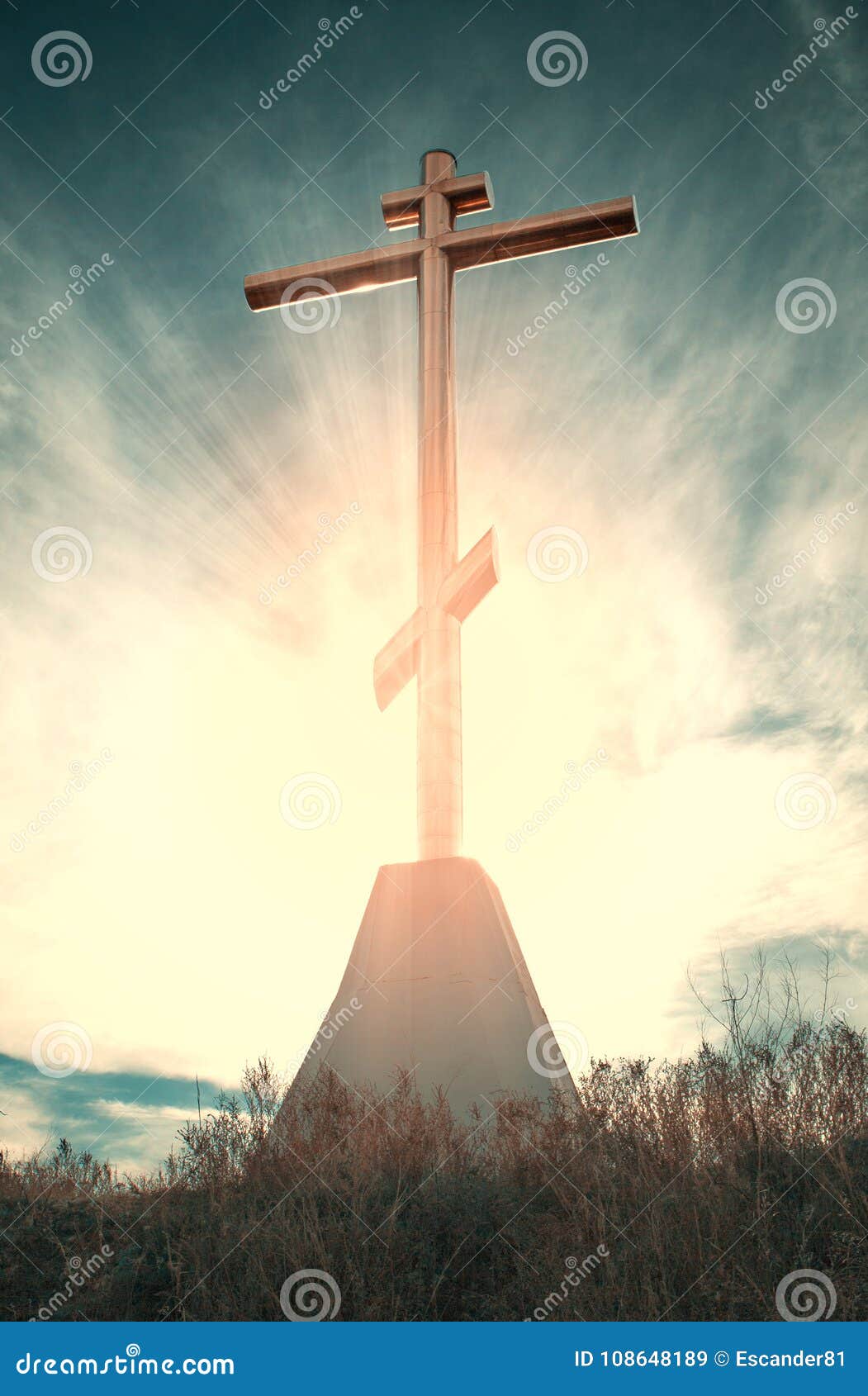 Dramatic Filtered Christian Cross with Sun Rays Stock Image - Image of ...
