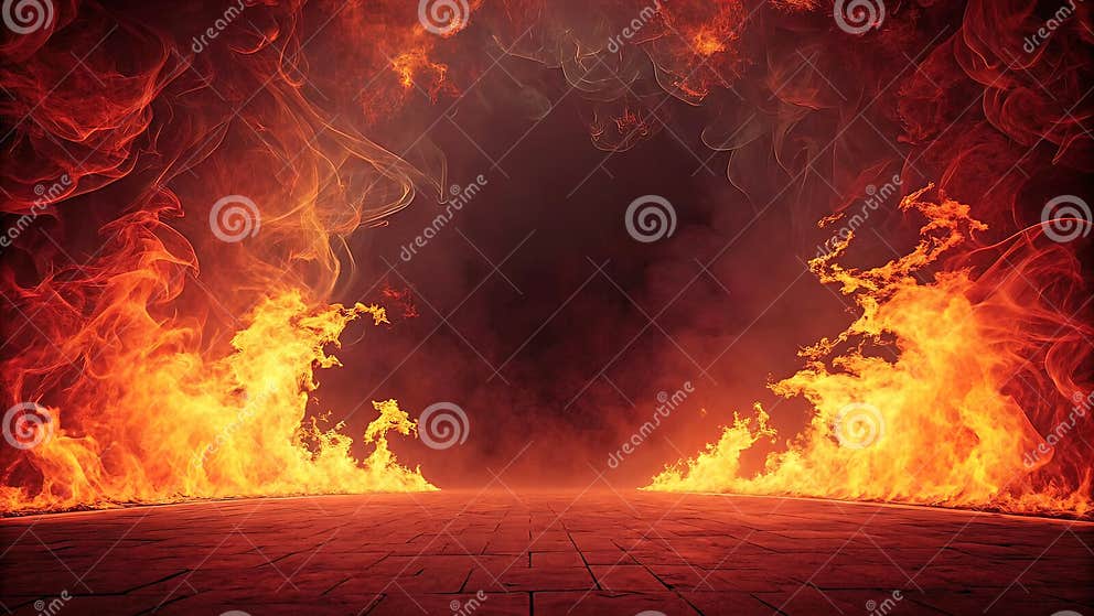 Dramatic Fire and Smoke Effect, Bright and Hot Hellish Abstract or ...