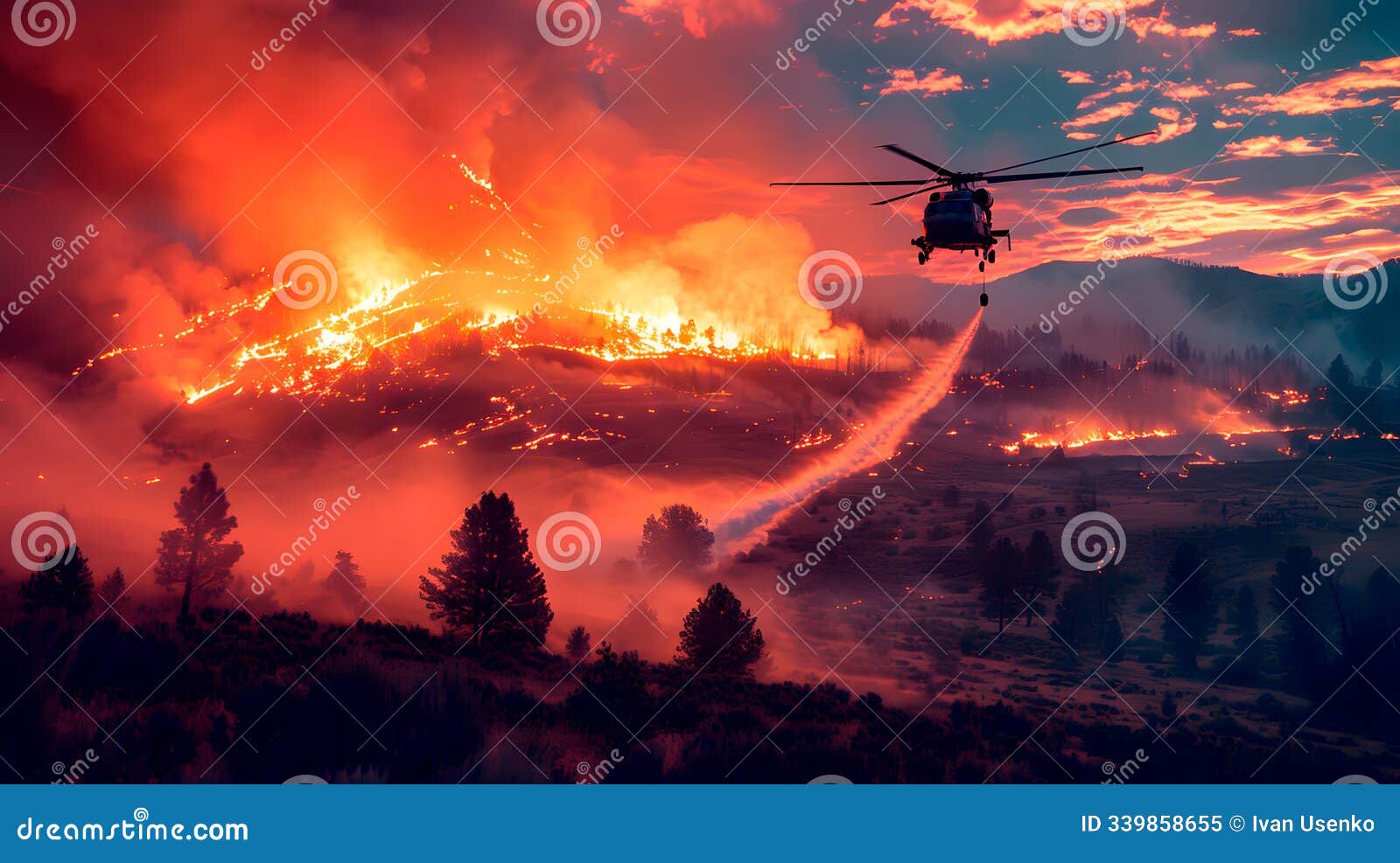 Dramatic Firefighting Helicopter Operation during Intense Wildfire ...