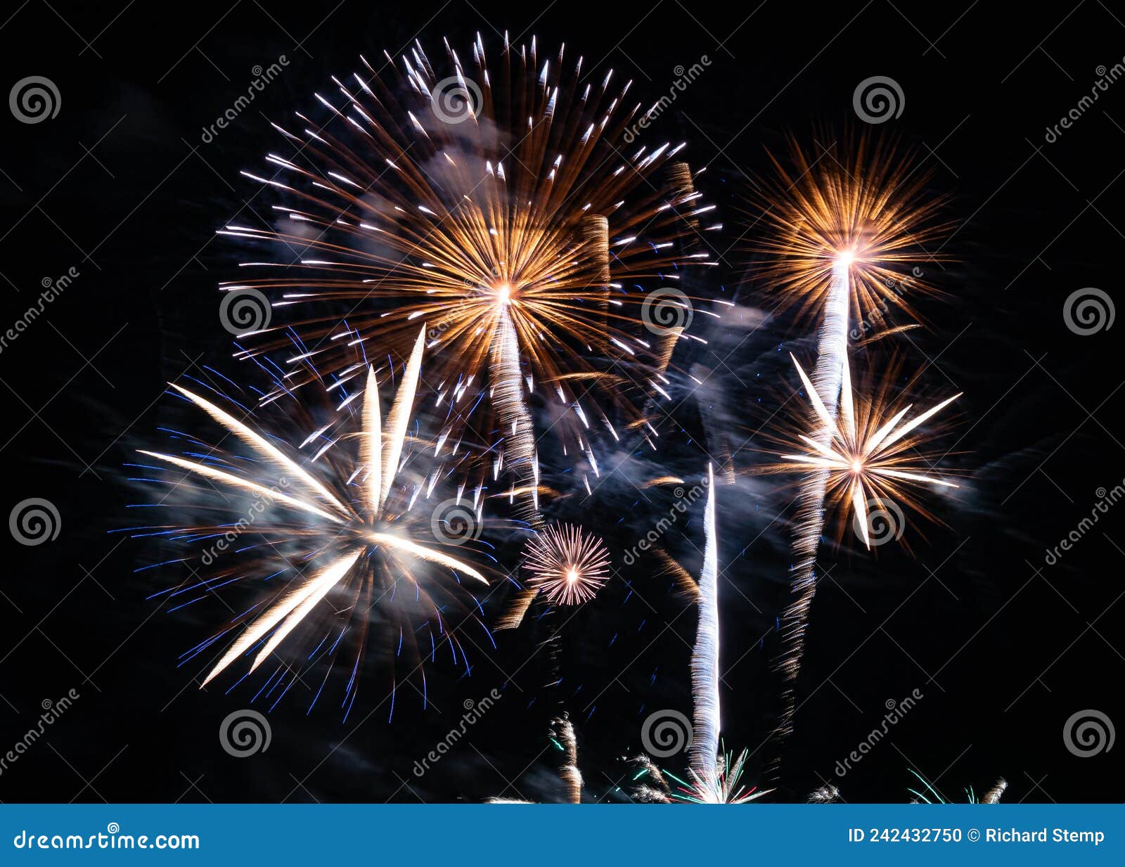 Dramatic Fireworks on a Black Background Stock Photo - Image of multi ...