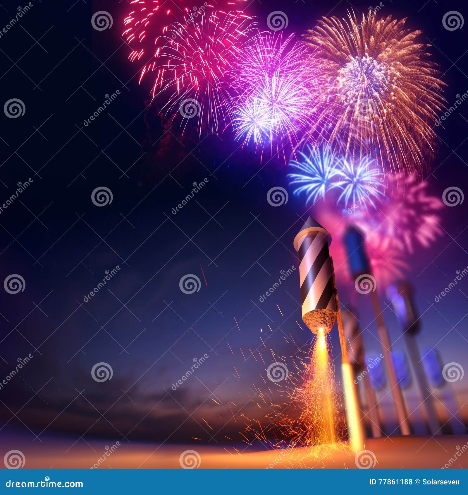 Dramatic Fireworks Display stock illustration. Illustration of ...