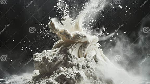 Dramatic Flour Explosion with Fabric in Midair Stock Photo - Image of ...