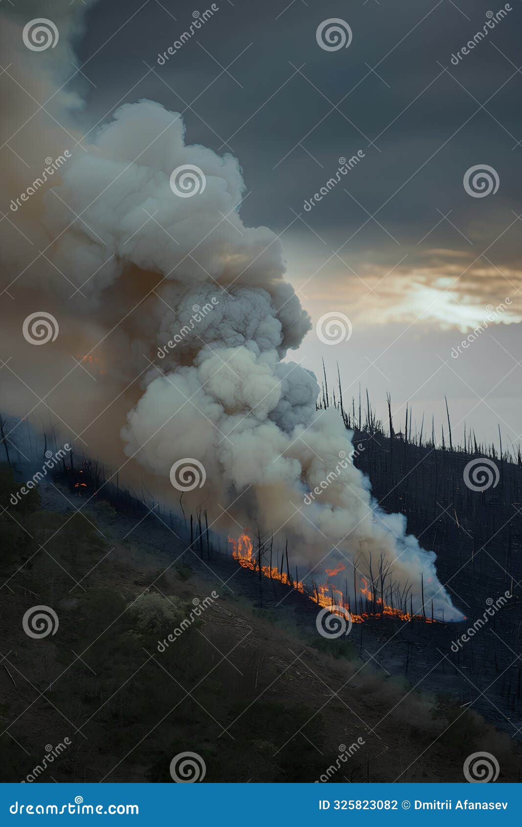 Forest Fire on Hillside with Thick Smoke Rising Stock Illustration - Illustration of vehicle ...