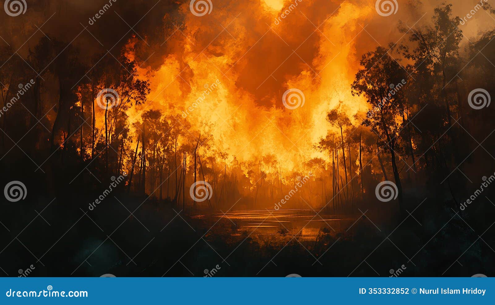 A Dramatic Forest Landscape At Night With A Full Moon, Dark Silhouettes ...
