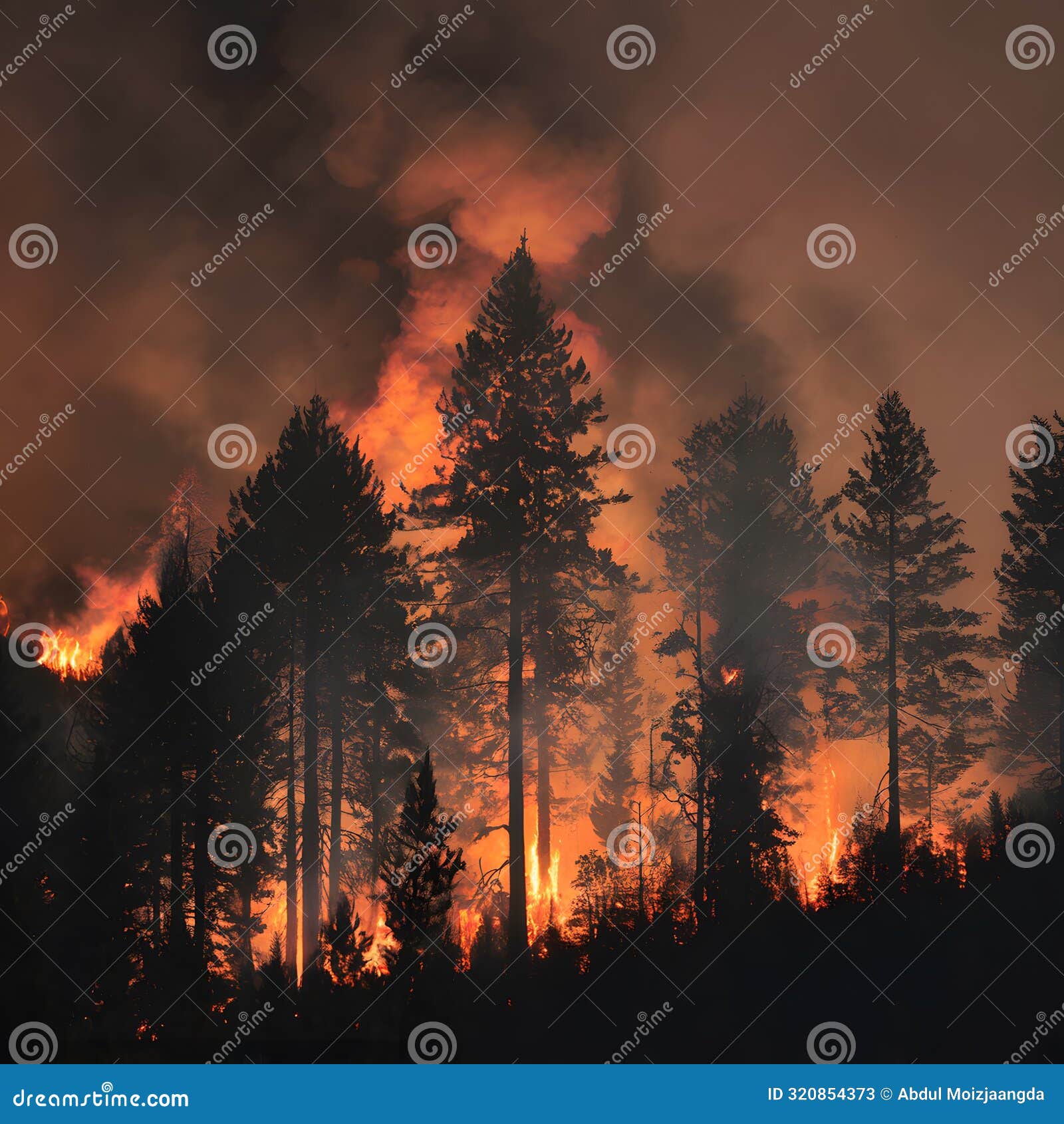 Dramatic Forest Fire with Towering Pines Consumed by Flames and ...